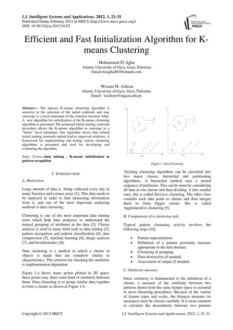 pdf efficient and fast initialization algorithm for k means clustering