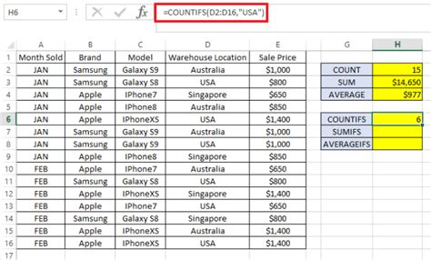 如何在 excel 中使用 countifs、sumifs、averageifs