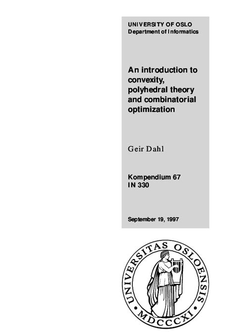 pdf an introduction to convexity polyhedral theory and combinatorial optimization geir dahl