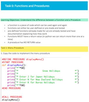 Computer Science Python FUNCTIONS And PROCEDURES FULL UNIT TpT