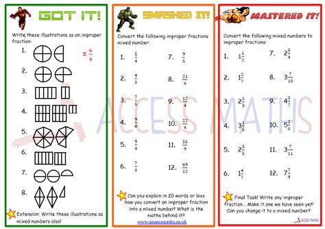 mixed numbers and improper fractions access maths