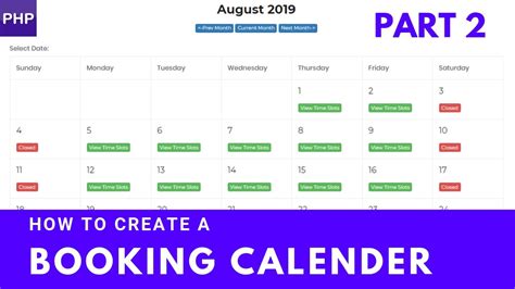 how to create a booking calendar php mysql part 2 youtube