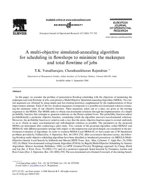 pdf a multi objective simulated annealing algorithm for scheduling in flowshops to minimize