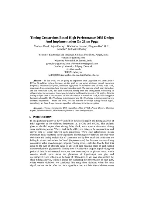 pdf timing constraints based high performance des design and implementation on 28nm fpga