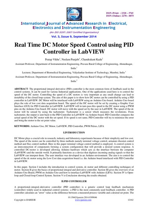 pdf real time dc motor speed control using pid controller in labview