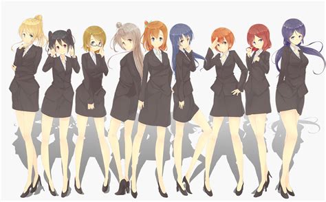 Safebooru 6girls N Alp Ayase Eli Blonde Hair Blue Eyes Blue Hair Brown Eyes Brown Hair