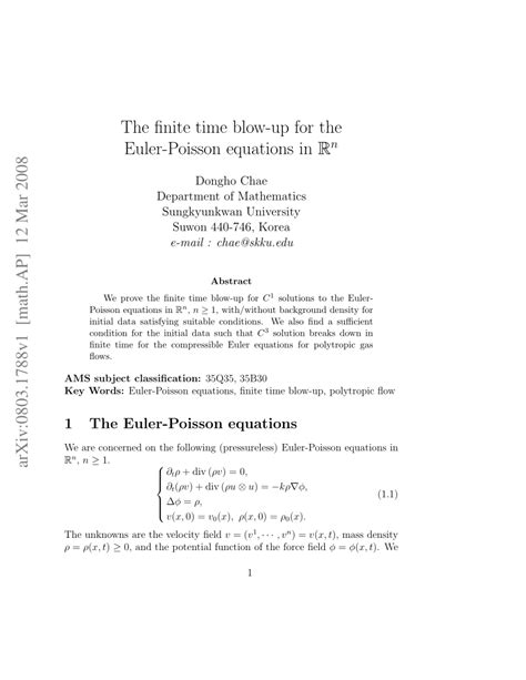 pdf the finite time blow up for the euler poisson equations in bbb r n