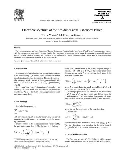 pdf electronic spectrum of the two dimensional fibonacci lattice dokumen tips