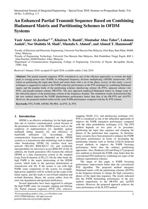 pdf an enhanced partial transmit sequence based on combining hadamard matrix and partitioning