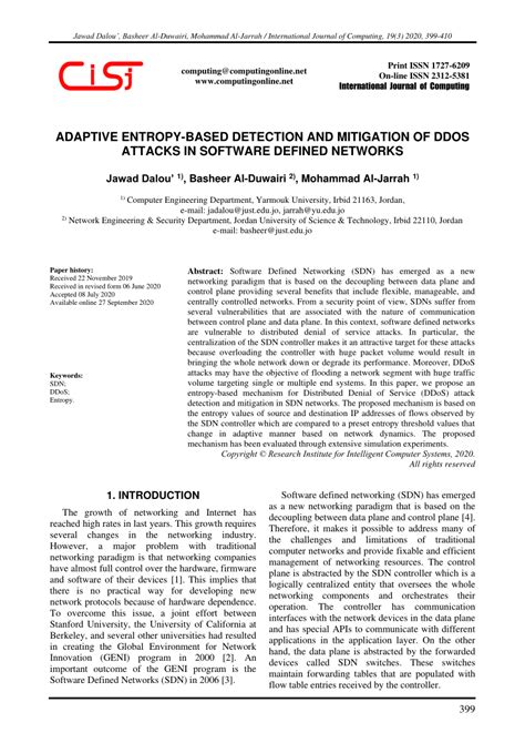 pdf adaptive entropy based detection and mitigation of ddos attacks in software defined networks