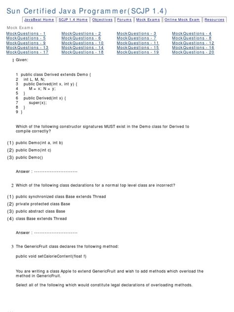 java mock tests for scjp method computer programming constructor object oriented programming