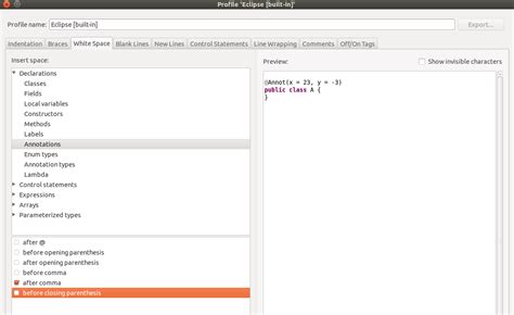 Java How To Prevent Eclipse Formatter From Adding A Whitespace After