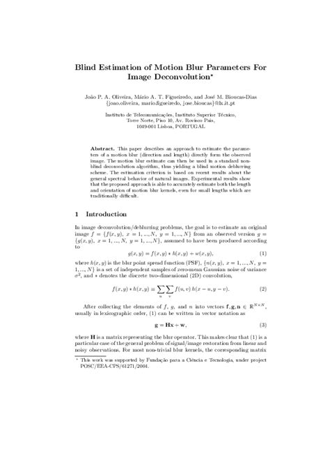pdf blind estimation of motion blur parameters for image deconvolution joao oliveira