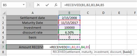 how to use the received function in excel
