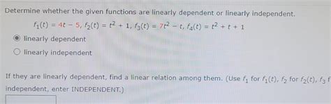 solved determine whether the given functions are linearly