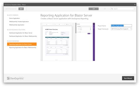 use devexpress project templates to create a blazor reporting application reporting