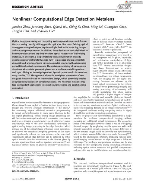 PDF Nonlinear Computational Edge Detection Metalens