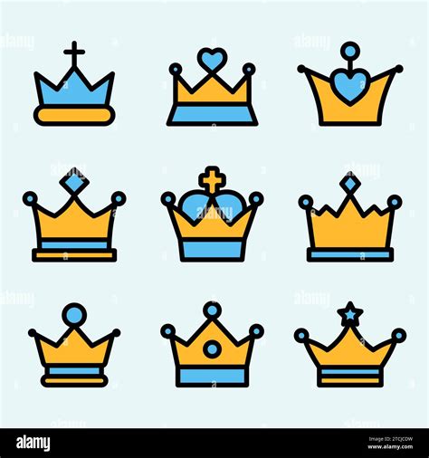 Set Of Crown Icons In Modern Thin Line Style Collection Coat Of Arms