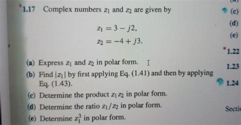 solved 1 17 complex numbers z1 and z2 are given by e c zi