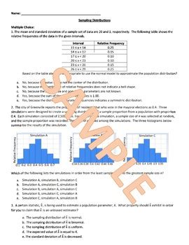 AP Statistics Sampling Distribution Practice By Miller Math Made Easy