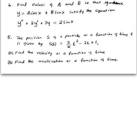solved find values of a and b so that y a cos x b sin