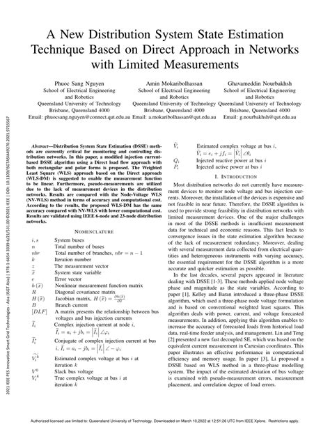 pdf a new distribution system state estimation technique based on direct approach in networks
