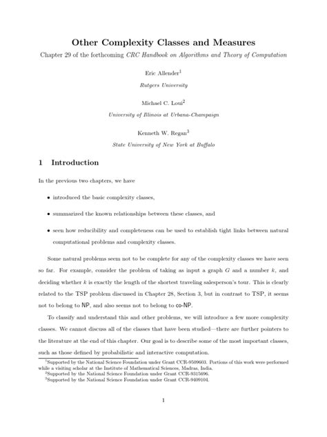 other complexity classes and measures chapter 29 of the forthcoming crc handbook on algorithms