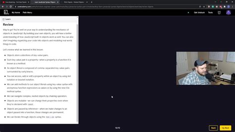 codecademy full stack engineer pro course javascript objects youtube