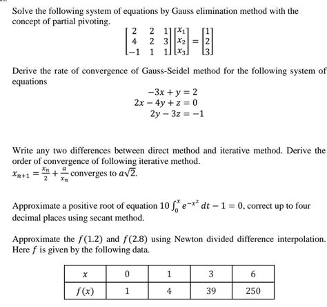 solved solve the following system of equations by gauss