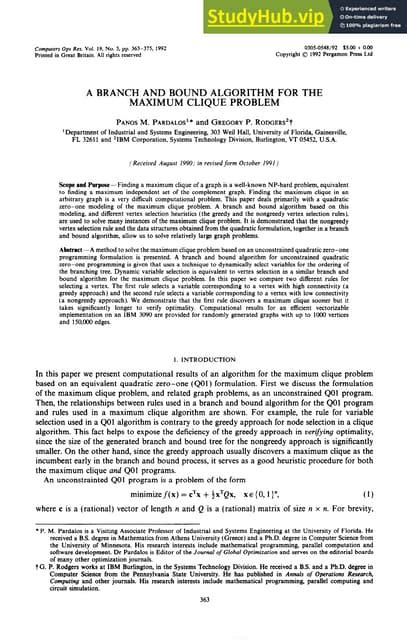 a branch and bound algorithm for the maximum clique problem pdf