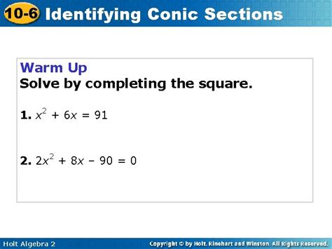 10 6 identifying conic sections warm up lesson