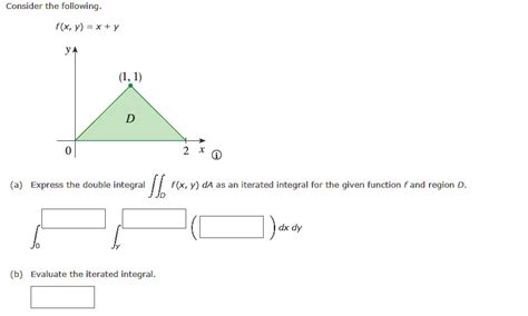 solved consider the following f x y y a express the double integral f x y da as an