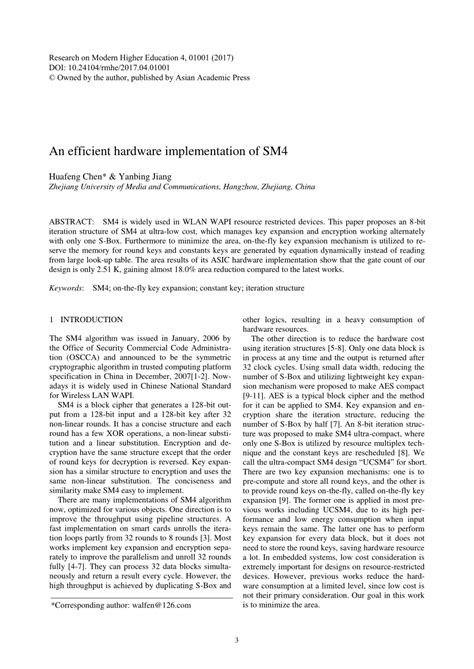 pdf an efficient hardware implementation of sm4