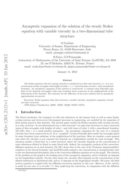 pdf asymptotic expansion of the solution of the steady stokes equation with variable viscosity