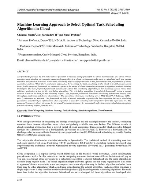 machine learning approach to select optimal task scheduling algorithm in cloud pdf machine