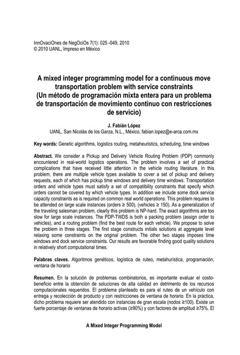 pdf a mixed integer programming model a mixed integer programming model for a continuous move
