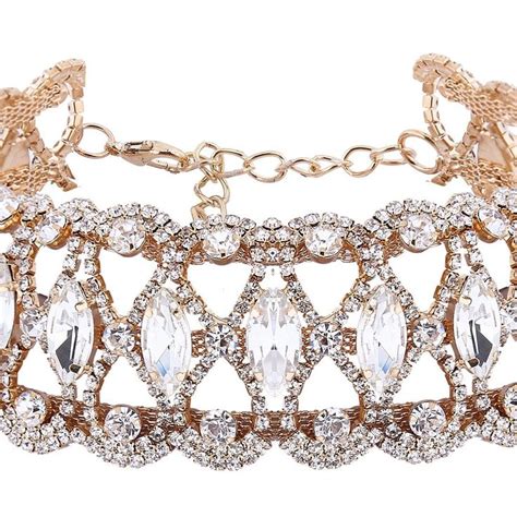 Sujarfla Women Luxury Rhinestone Wide Choker Necklace Glod Rhinestone Choker Necklace Wide