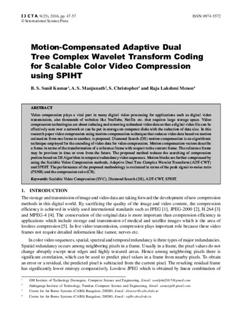 pdf motion compensated adaptive dual tree complex wavelet transform coding for scalable color
