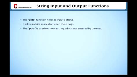 string input and output functions learn c programming learning c language youtube