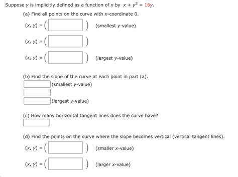 solved se y is implicitly defined as a function of x by