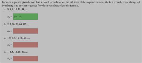 solved for each sequence given below find a closed formula