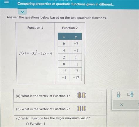 solved answer the questions below based on the two quadratic