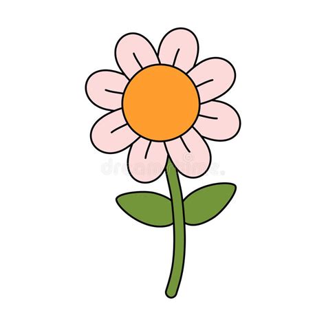 Groovy Flower Sticker Pack In Trendy Retro Psychedelic Cartoon Vector