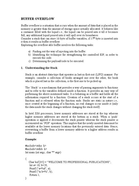understanding buffer overflows exploiting the vulnerability and executing payloads pdf