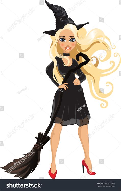 Young Blonde Witch Hat Broom Halloween Stock Vector Royalty Free 317342036 Shutterstock