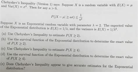 solved chebyshev s inequality version 1 says suppose is a