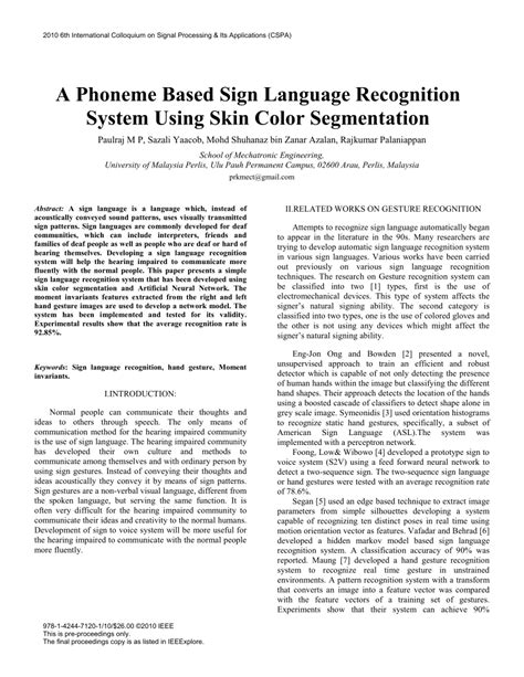 pdf a phoneme based sign language recognition system using skin color segmentation