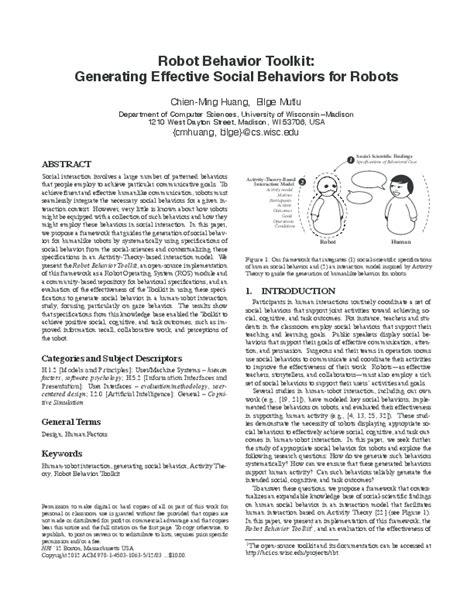 pdf robot behavior toolkit generating effective social behaviors for robots chien ming