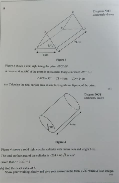 solved 11 diagram not accurately drawn figure 3 figure 3 shows a solid right triangular prism