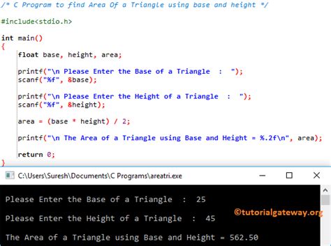 how to find area of triangle in c program haiper